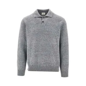 GALLIA KNIT Merino Wool Polo Sweater - Grey