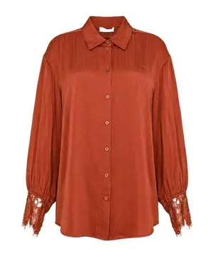 TWINSET Lace-cuff Button-down Shirt - Rust Red