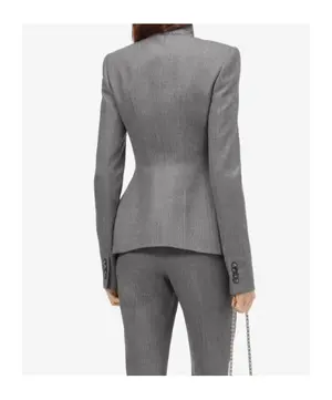 Alexander McQueen Wool Pinstripe Cross Lapel Jacket