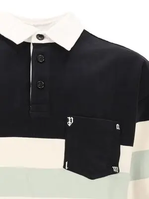 Palm Angels Palm Type Stripe Long Sleeve Polo Shirt