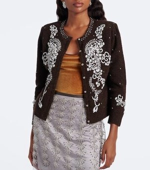 JACQUES WEI Beaded Wool-blend Cardigan