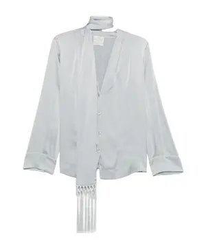 FORTE_FORTE Fringe-trim Tie-neck Shirt