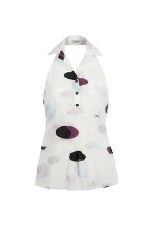 CONQUISTA Neutrals Polka Dot Halter Neck Top – Playful Elegance In Pastel Tones