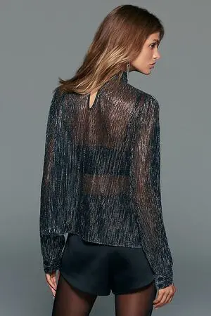 Anthropologie Plissé High Neck Shimmer Top