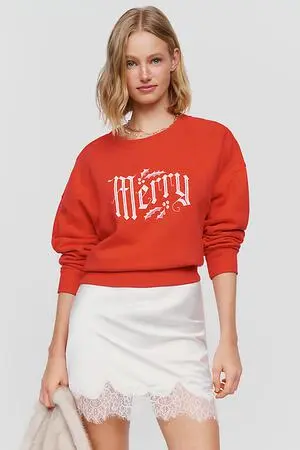 Anthropologie Maeve Merry 100% Cotton Graphic Sweatshirt - Red Pattern