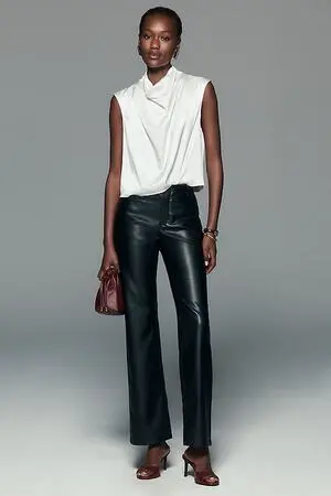 Anthropologie Faux Leather Mid Rise Pants - Black