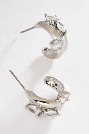 Anthropologie Mi Crystal Hoop Earrgs Silver