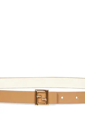 Fendi Camel And Dark Parchment Leather 20 Mm Reversible Ff Belt