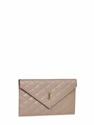 Saint Laurent Taupe Beige Paris Clutch In Grain De Poudre Embossed Leather - Multicolor