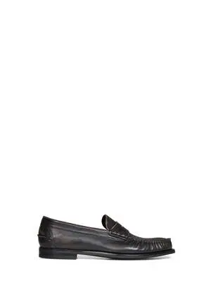 Prada Calzature Black/tan Antiqued Leather Loafers - Multicolor