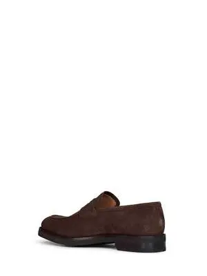 FERRAGAMO Bark Brown Suede Stefano Penny Loafers