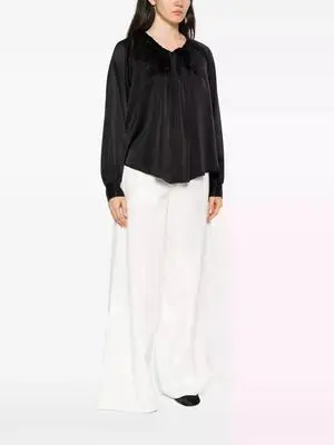 FORTE_FORTE Velvet-ribbon Silk-satin Shirt