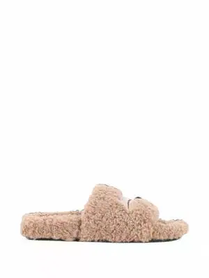Balenciaga Furry Open Mule In Bisque/white/red