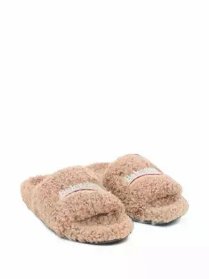 Balenciaga Furry Open Mule In Bisque/white/red