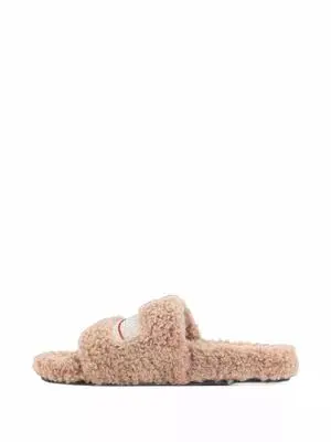 Balenciaga Furry Open Mule In Bisque/white/red