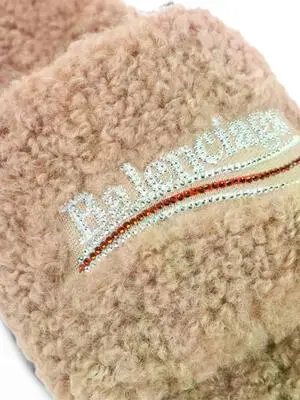 Balenciaga Furry Open Mule In Bisque/white/red