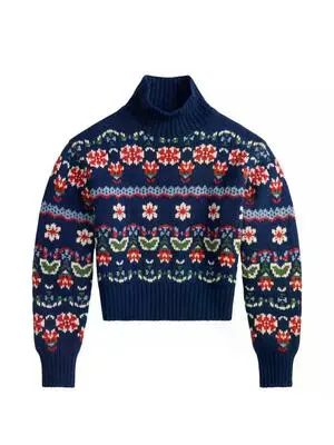 Polo Ralph Lauren Floral-intarsia High-neck Sweater - Blue