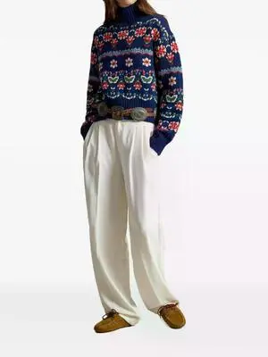 Polo Ralph Lauren Floral-intarsia High-neck Sweater - Blue
