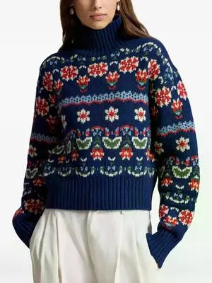 Polo Ralph Lauren Floral-intarsia High-neck Sweater - Blue