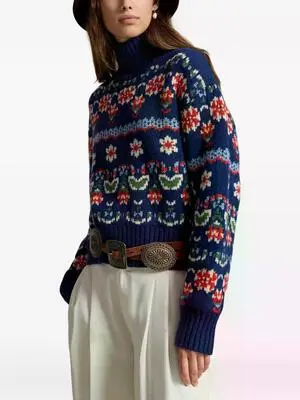 Polo Ralph Lauren Floral-intarsia High-neck Sweater - Blue
