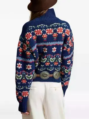Polo Ralph Lauren Floral-intarsia High-neck Sweater - Blue