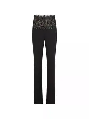 Costarellos Bead-embellished Lace-panel Trousers - Black