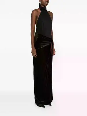Andamane Halterneck Open-back Bodysuit Maxi Dress - Black