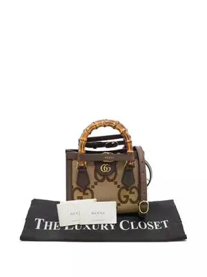 Gucci Small Bamboo Diana Gg Jumbo Canvas Tote Bag