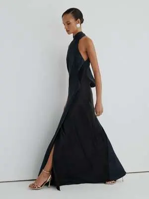 ATELIER Satin High-neck Open-back Maxi Dress