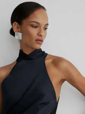 ATELIER Satin High-neck Open-back Maxi Dress