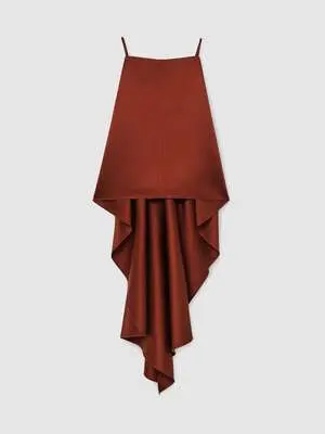REISS Cara Satin Structured Drape-back Top - Rust Orange