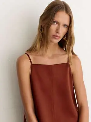REISS Cara Satin Structured Drape-back Top - Rust Orange
