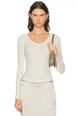 GRLFRND Sheer V-neck Tee In Cream - Vanilla