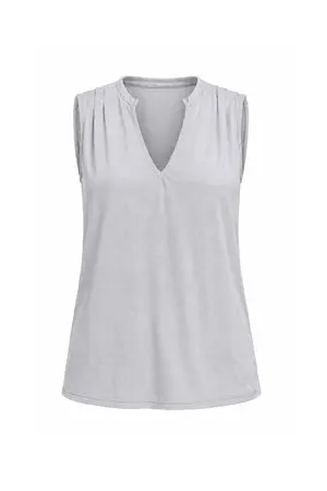 CONQUISTA Pleated Shoulder V-neck Sleeveless Top - Grey