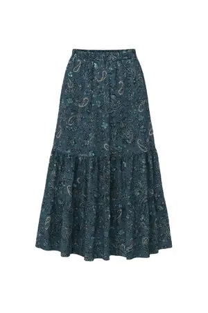 CONQUISTA Printed Viscose Midi Skirt With Tiered Hem