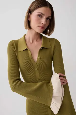 Meshki Amirose Ruffle Knit Midi Dress