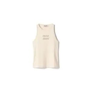 Miu Miu Ribbed Knit Tank Top With Embroidered Logo