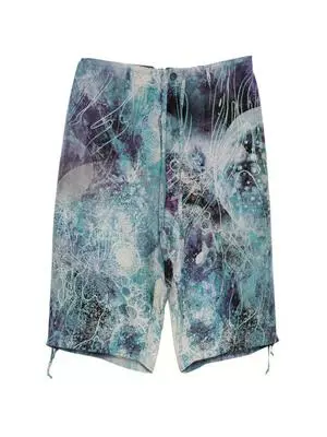 Yohji Yamamoto Sea Abstract-print Shorts - Blue