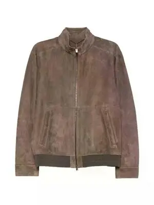 Canali Suede Panelled Jacket - Brown