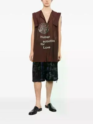 Yohji Yamamoto Sea Abstract-print Single-welt Shorts