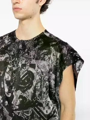 Yohji Yamamoto Sea-print Short-sleeve Placket Shirt