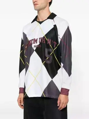 IH NOM UH NIT Argyle-print Long-sleeve Polo Shirt