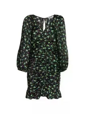 Sandro Floral-print Ruched Mini Dress - Black