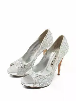 GINA Crystal-embellished Platform Pumps - Silver