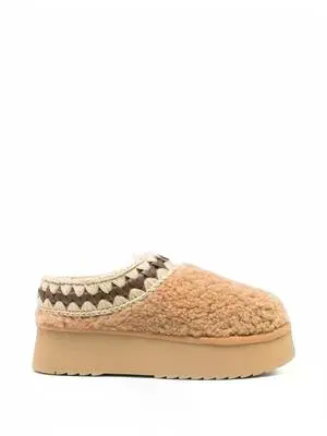 Mou Crochet-trim Shearling Mules - Neutrals