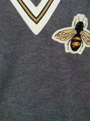 Gucci Bee Embroidered V-neck Sweater