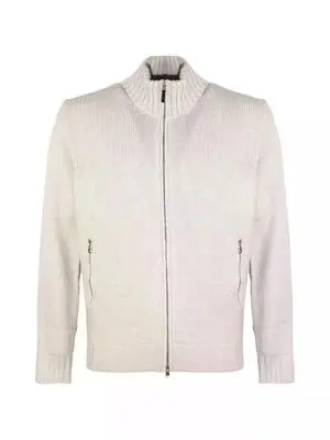 KANGRA Ribbed-knit Virgin-wool Cardigan - Neutrals