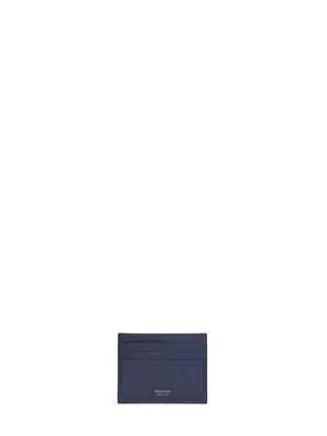 FERRAGAMO Dark Navy Blue Hammered Leather Gancini Credit Card Holder