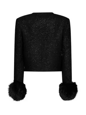 SELF-PORTRAIT Black Metallic Bouclé Jacket With Faux-fur Cuffs - Multicolor