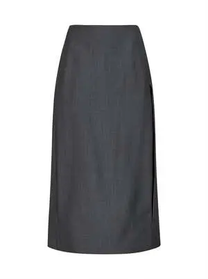 JIL SANDER Fog Grey Wool Canvas Midi Skirt With Slits - Multicolor